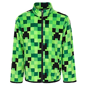 Minecraft Creeper Little Boys Fleece Zip Up Jacket Green 7-8