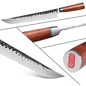 Ink Plums 10.5 Inch Carving Knife, Hand Forged Japanese Butcher Knife For Meat Cuting,Trusted Victorinox Butcher Knife For BBQ,Outdoor Camping