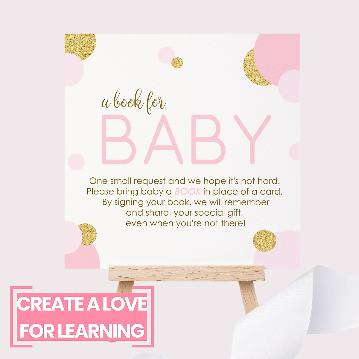 Pink and Gold Books for Baby Shower Cards, Invitation Inserts Girls Book Request, Bring Book Instead of Cards Poem, Cute Storybook-Theme Ideas, 25 Pack