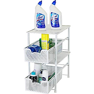 Simple Houseware Stackable Under Sink Cabinet Sliding Basket Organizer Drawer, White