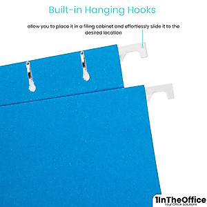 1InTheOffice Blue Letter Size Hanging File Folders with Tabs, 1/5 Cut, 11 pt, 50 Pack