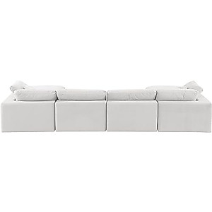 Meridian Furniture 189Cream-Sec6B Comfy Collection Modern | Contemporary Upholstered Modular Sectional, Soft Cream Velvet, Down Feather Cushions, 158" W x 79" D x 34.5" H, Cream