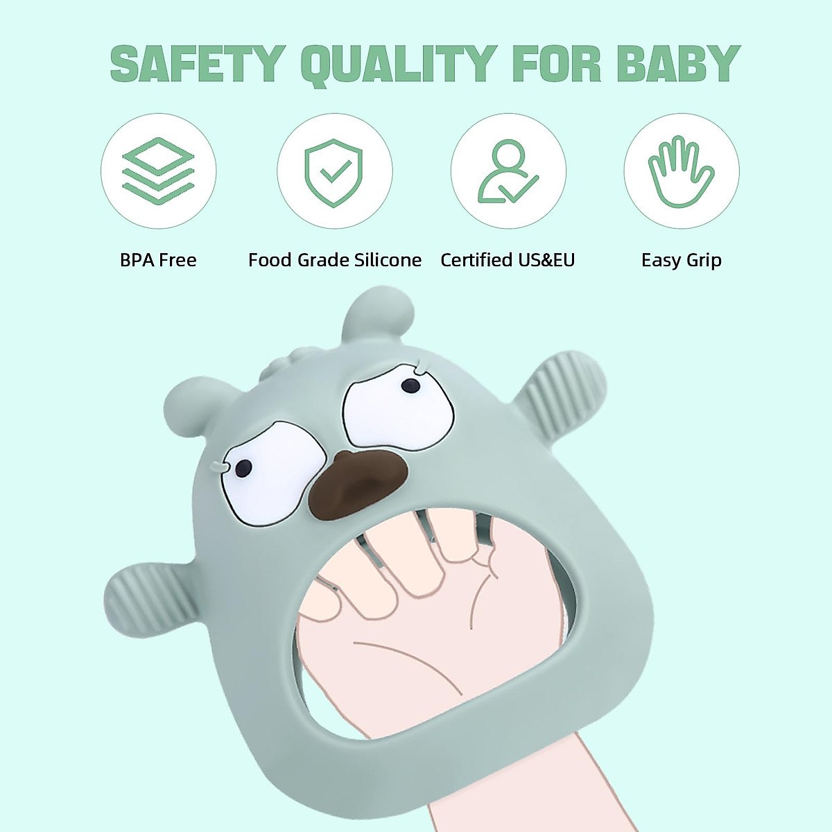 Teething Toys for Babies 0-6-12 Months, Baby Teether Never Drop Baby Teether for Teething Relief, Silicone Baby Hand Mittens with Sucking Need Pacifier, Baby Chew Toys for Breast Feeding (Green)