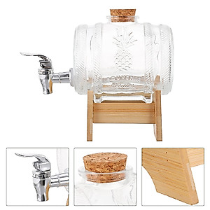 Hemoton Wine Barrel Vintage Glass Barrel Dispenser Wine Making Barrels with Bamboo Rack and Faucet for Whiskey Bourbon Tequila Beer Beverage