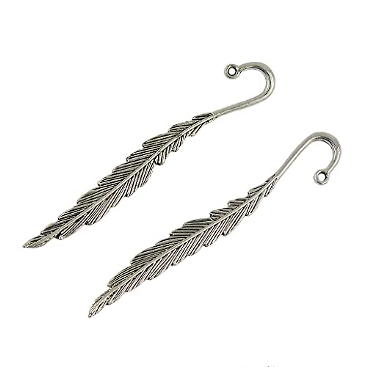 80pcs Retro Silver Alloy Feather Bookmark W/Loop for Kids Office Reading