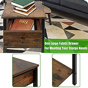 ECOMEX 2-Tier Nightstand Side Table with Wooden Drawer and Open Wooden Shelf Solid Metal Legs Rustic Brown Industrial Wooden Bed Side Table for Bedroom Living Room Small Space, Tall