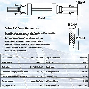 Leehitech 15A Solar Fuse Holder Inline with Male and Female Connector for Solar Panel and Solar Controller, Waterproof Solar Fuse Connector, Solar Surge Protection Device 5pcs