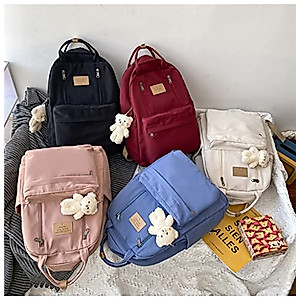 JHTPSLR Preppy Backpack with Plushies Cute Vintage Backpack for School Girls Light Academia Bookbags Preppy Aesthetic Backpack (Black)