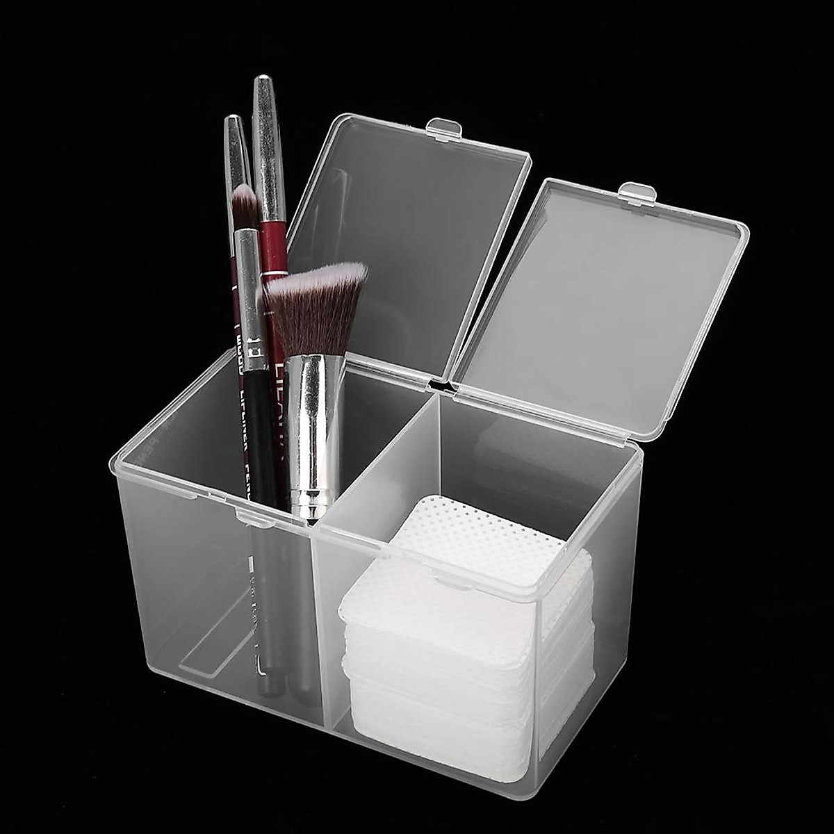 Cotton Pads Container, 2 Grids Cotton Pads Swabs Holder Organizer Multi-Functional Nail Polish Glitter Powder Organizer Storage Box Partition Design Dispenser Box