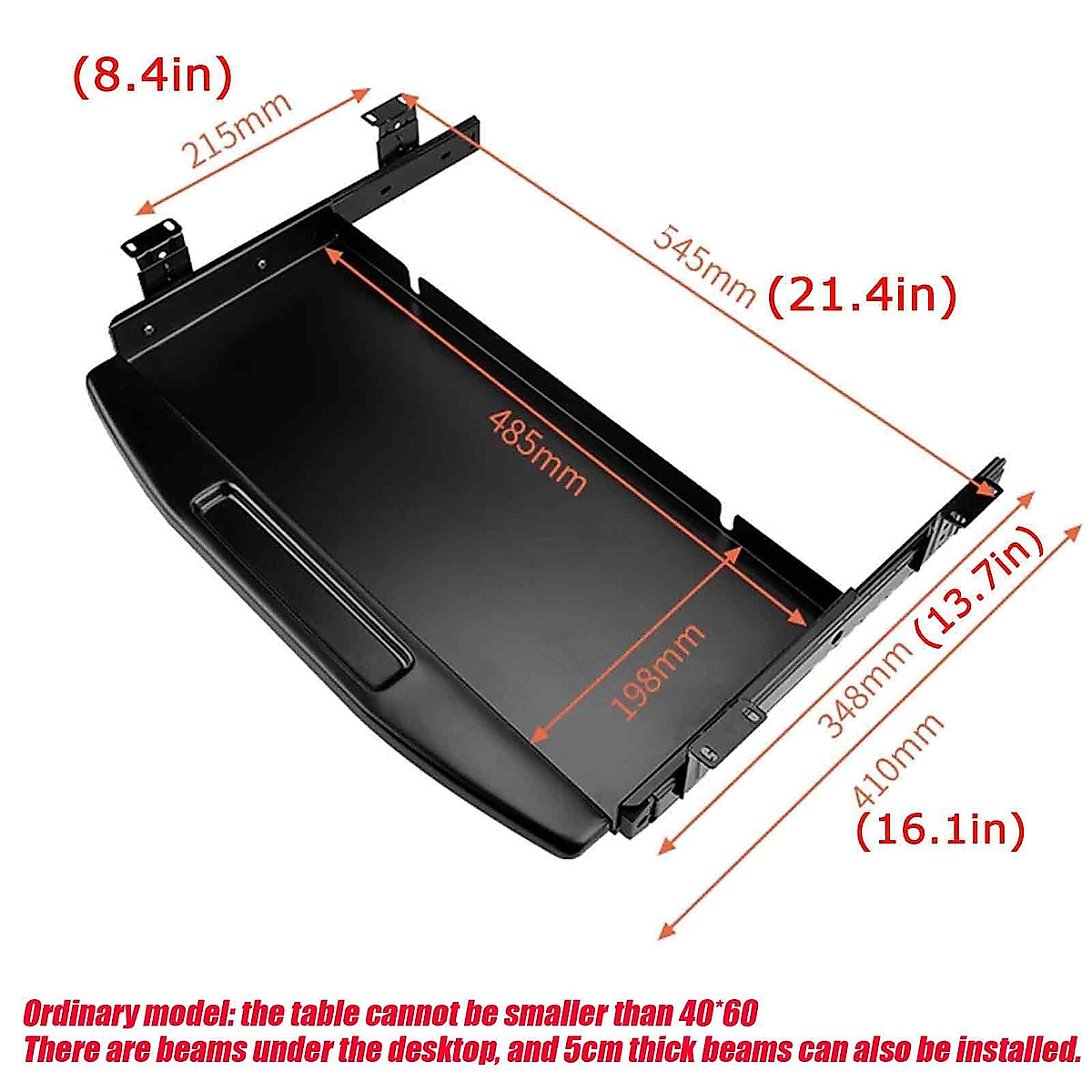 Underdesk Keyboard/Mouse Tray, Under Desk Tray Slide Out, Made of Metal Steel, Reserve Pen Tray, Steel Keyboard Tray Can Rotate 360°, Ordinary Model/Mold Beam Model