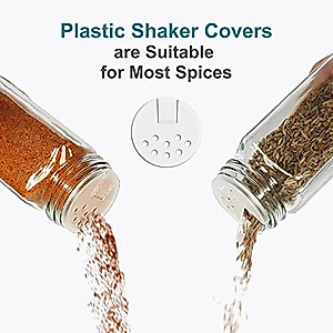 CycleMore 48 Pack 4oz Glass Spice Jars Bottles, Square Spice Containers with Silver Metal Caps and Pour/Sift Shaker Lid-80pcs Black Labels,1pcs Silicone Collapsible Funnel and 2pcs Brush Included