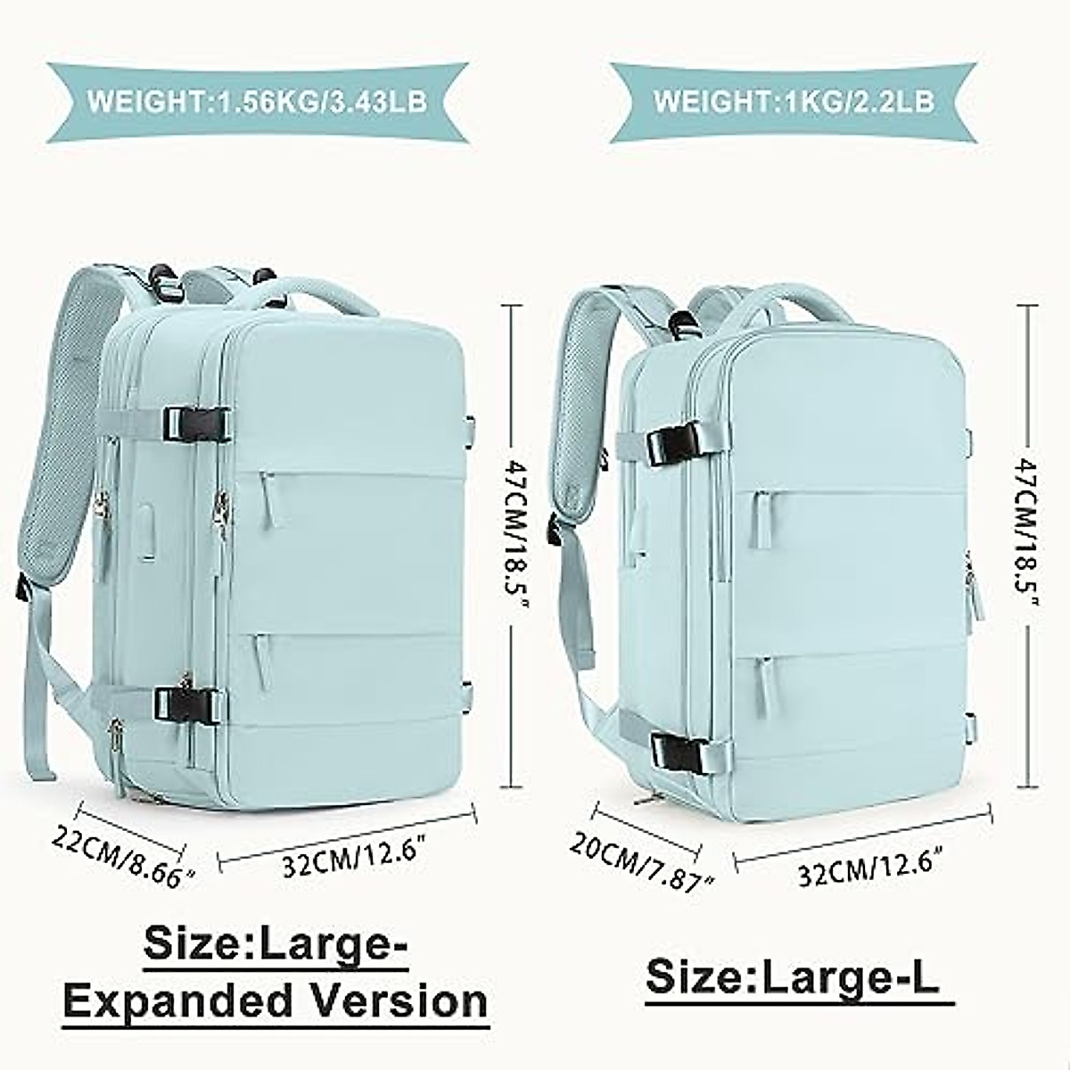 Large Travel Backpack For Women Men, Carry On Backpack,Hiking Backpack Waterproof Outdoor Sports Rucksack Casual Daypack Fit 15.6 Inch Laptop with USB Charging Port Shoes Compartment(Blue Expansion)