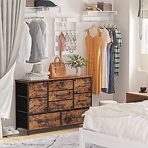 Furnulem Wide Dresser with 9 Large Drawers for 55'' Long TV Stand Entertainment Center,Wood Shelf Storage for Bedroom,Living Room,Closet,Entryway,Sturdy Metal Frame (Rustic Brown