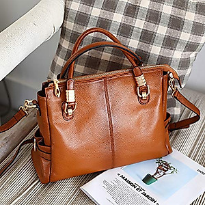 Kattee Women's Genuine Leather Purses and Handbags, Satchel Tote Shoulder Bag (Brown)