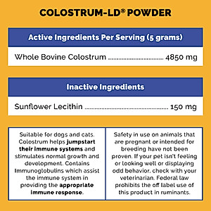 Veterinarian Approved Super Pet Nutrition - for Dogs and Cats - Liposomal Bovine Colostrum, Rich in Immunoglobulins (25%+), Support for Immune and Digestive Systems, Allergies (50 Grams)
