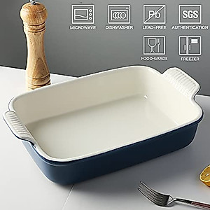 Sweejar Ceramic Baking Dish, Casserole Dish for Oven, 9x13 Inch Rectangular Lasagna Pan Deep, Bakeware with Handles for Cooking, Dinner, Kitchen, Banquet and Daily Use (Navy)