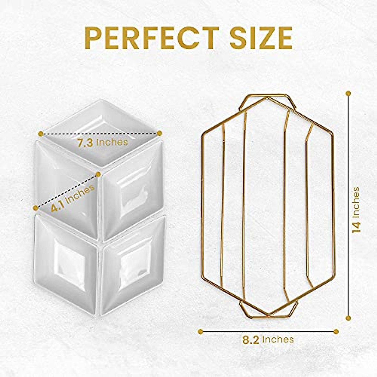 MK Crew Appetizer Serving Tray with Handles - Party Platter for Fruit, Condiments, Cheese, Veggies and Snacks White & Gold Durable Ceramic Dinnerware Set Best Gift Mom / Wife,