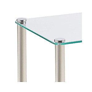 mDesign Metal/Glass 3-Tier Storage Tower, Narrow Shelving Display Unit, Open Glass Shelves; Multi-Use Stand for Living Room, Bathroom, Home Office, Hallway, Bedroom Organization - Satin/Clear