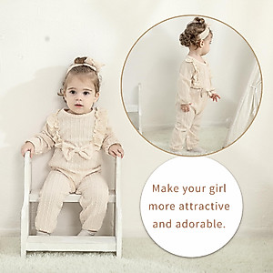Happy Town Baby Girl Romper Infant Fall Winter Clothes Ruffle Sweater Long Sleeve Bodysuit Jumpsuit and Headband (Beige, 3-6 Months)