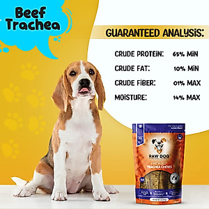 Raw Dog 6in 8pk Beef Trachea for Dogs, 100% Beef Trachea Chews, Grass Fed, Non-GMO, All-Natural Dog Treats, Premium Odor Free Trachea Dog Chews