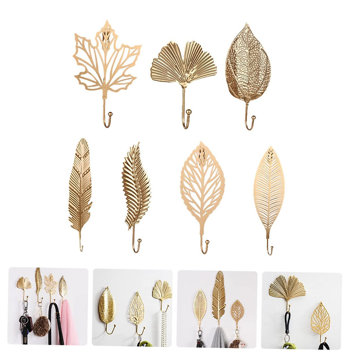 CAXUSD 7pcs Metal Wall Hooks Country Decor Iron Key Hook Rustic Decor Gold Leaf Wall Art Metal Signs Retro Decor Hat Hooks Country Hats Household Coat Hook Multifunction Robe Wrought Iron