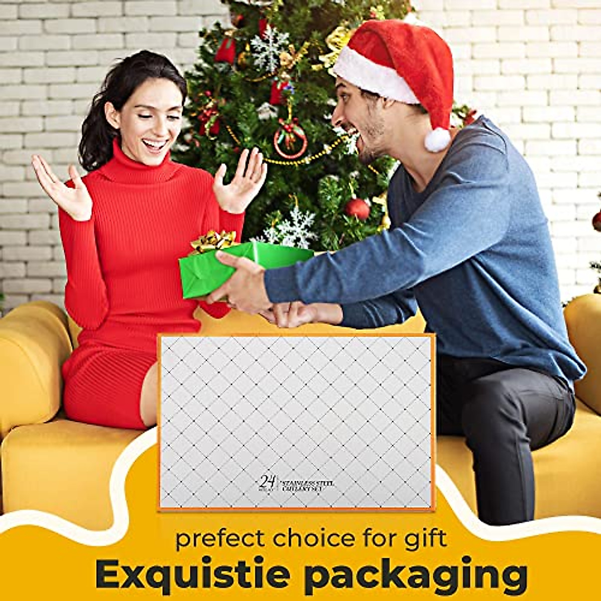 Gold Silverware Set，24-Piece Stainless Steel Flatware Service for 6, Mirror Finish Cutlery Set with Gift Box