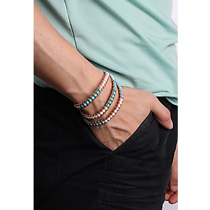 KELITCH Shell Created-Turquoise Beaded Bracelets Handmade Leather 3 Wrap Bracelets Chic Bangle Jewelry