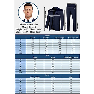 Men's 3 Piece Suit 2 Button Business Wedding Prom Slim Fit Suits Blazer Formal Tuxedo Vest & Trousers Royal Blue XL