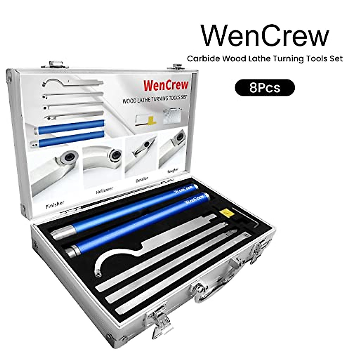 WenCrew Carbide Tipped Wood Turning Tools Set, 2023 Upgrade Carbide Lathe Tools for Woodturning, Lathe Rougher Finisher Swan Neck Hollowing Tools with Extendable Shafts