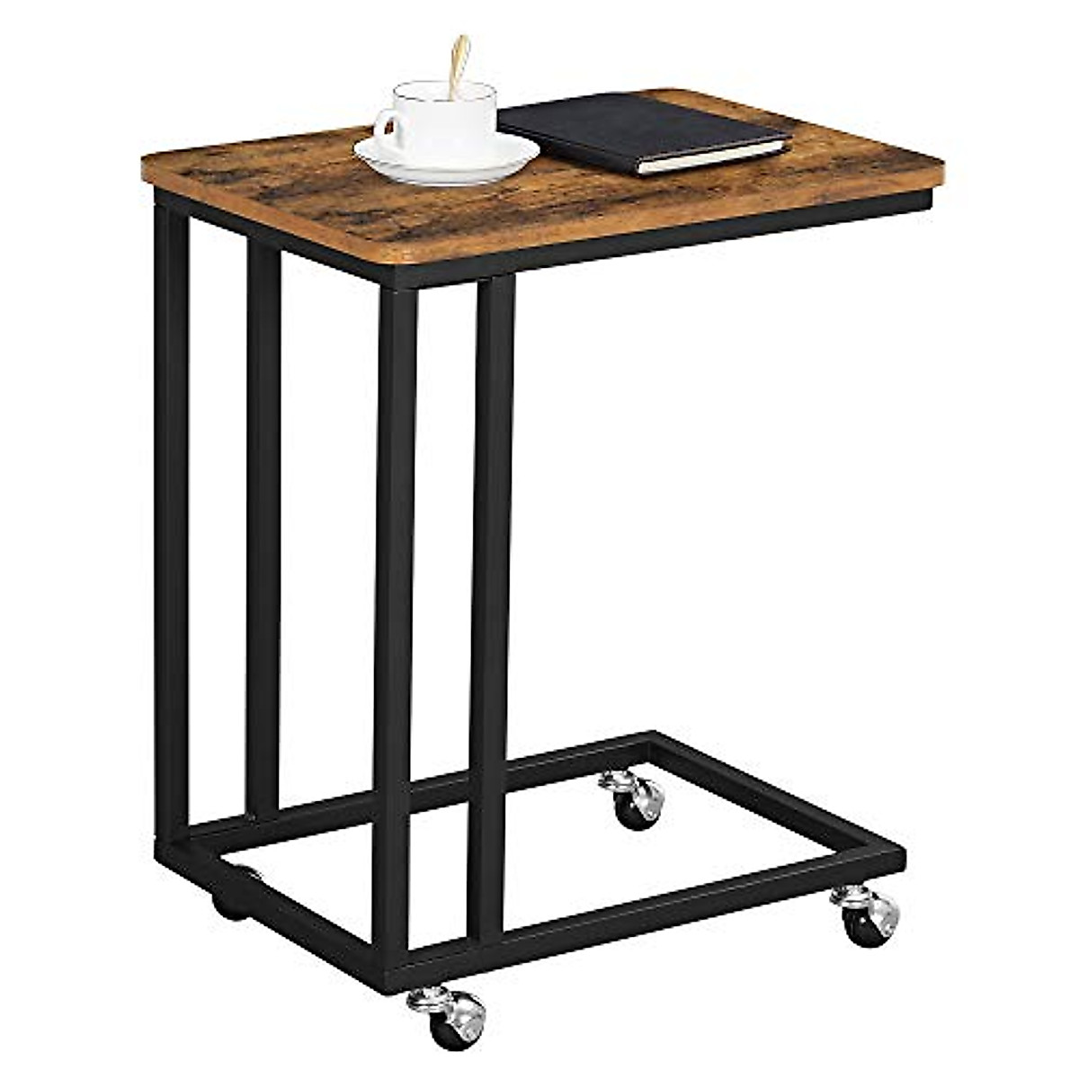 VASAGLE C Shaped End Sofa and Bed, Side TV Tray for Living Room, Industrial Style Beside Table, 19.7 in x 13.8 in x 23.6 in, Rustic Brown + Black