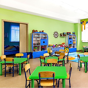 Plastic Classroom Table 24'' Square Height Adjustable Activity Table Classroom Furniture Waterproof Activity Desk for Kids Preschool Daycare School (Green)