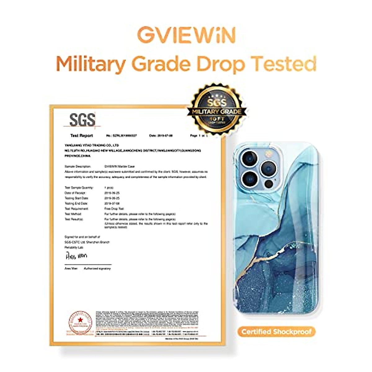 GVIEWIN for iPhone 13 Pro Case 6.1 Inch 2021, [10FT Military Grade Drop Protection] Marble Phone Case Slim Glossy Soft TPU Shockproof Protective Cover for Women Men Stylish Phone Cases(Navy Blue)