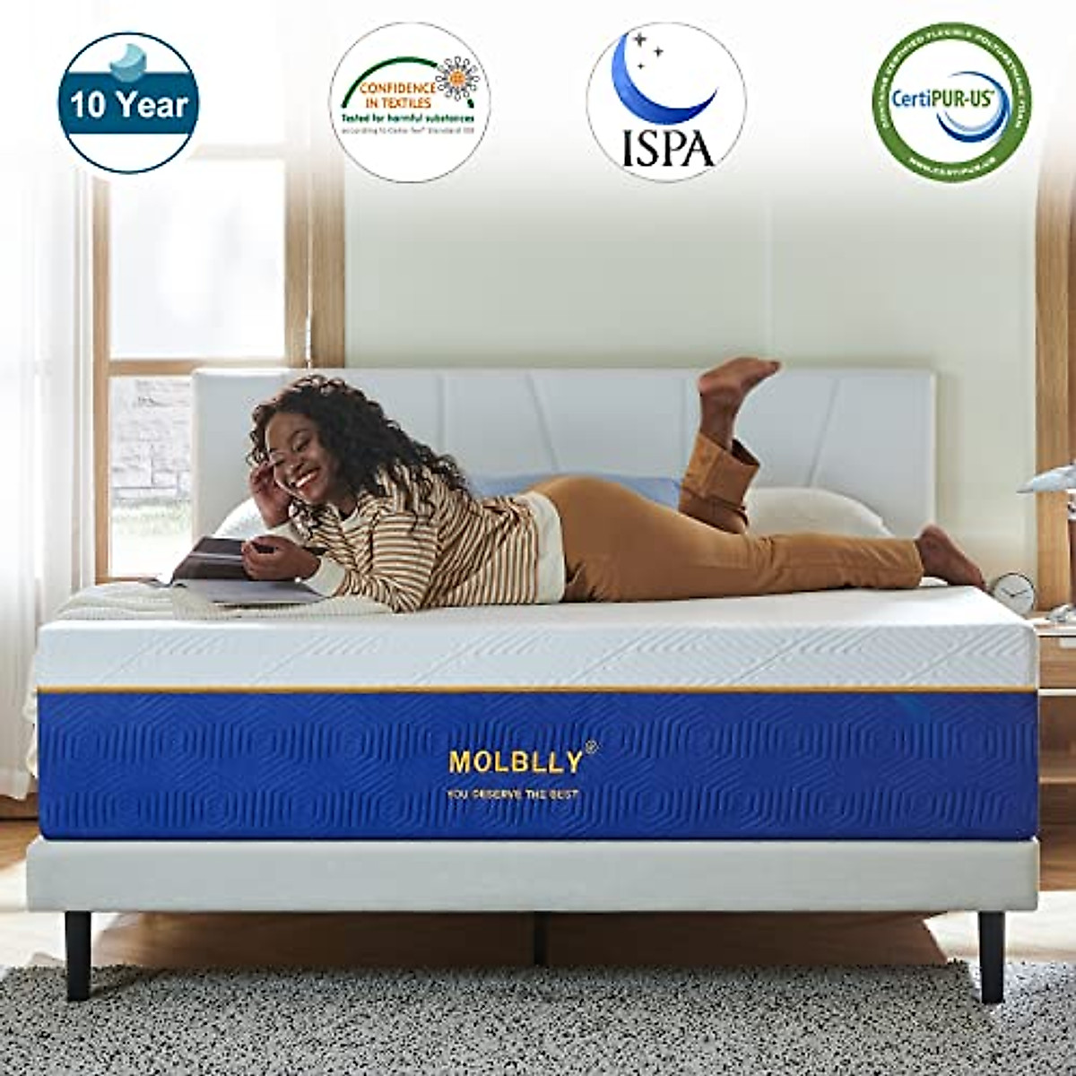 Molblly King Size Mattress, 14 Inch Cooling-Gel Memory Foam Mattress Bed in a Box, Cool King Bed Supportive & Pressure Relief with Breathable Soft Fabric Cover, Premium
