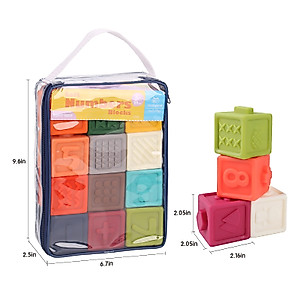 TOOKYLAND Soft Stacking Blocks for Baby Building Blocks Montessori Sensory Infant Toys, Educational Baby Toys 6 Months & Up with Numbers, Shapes, Fruits, Animals & Textures