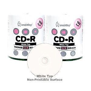 Smart Buy White Top CD-R 200 Pack 700mb 52x Blank Recordable Discs, 200 Disc, 200pk