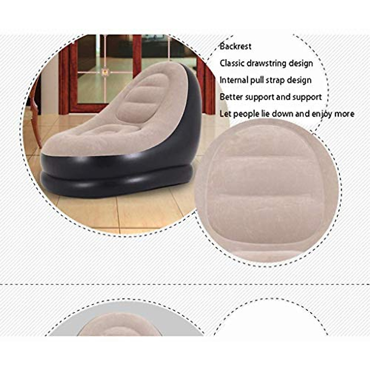 2-IN-1 Grey/Black Lounge Sofa Bed Set, Folding Portable Inflatable Lazy Flocking Recliner Chair with Footstool and Air Pump - Great for Pop Up Indoor and Outdoor Balcony, Backyard, Camping, Picnic, RV