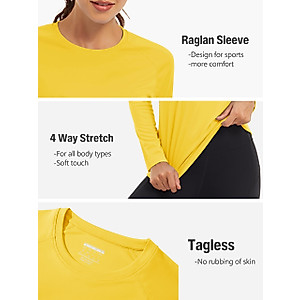 TACVASEN Womens Rash Guard Swim Tops UV Protection Long Sleeve Shirt Outdoors Performance T-Shirt Yellow L