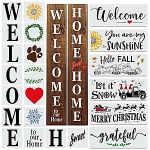 22PCS Large Letter Welcome Stencils for Painting on Wood - Vertical Welcome and Home Sweet Home Stencils - Farmhouse Stencils for Crafts Reusable - Ideal Stencil Templates for Wood Signs & Crafting