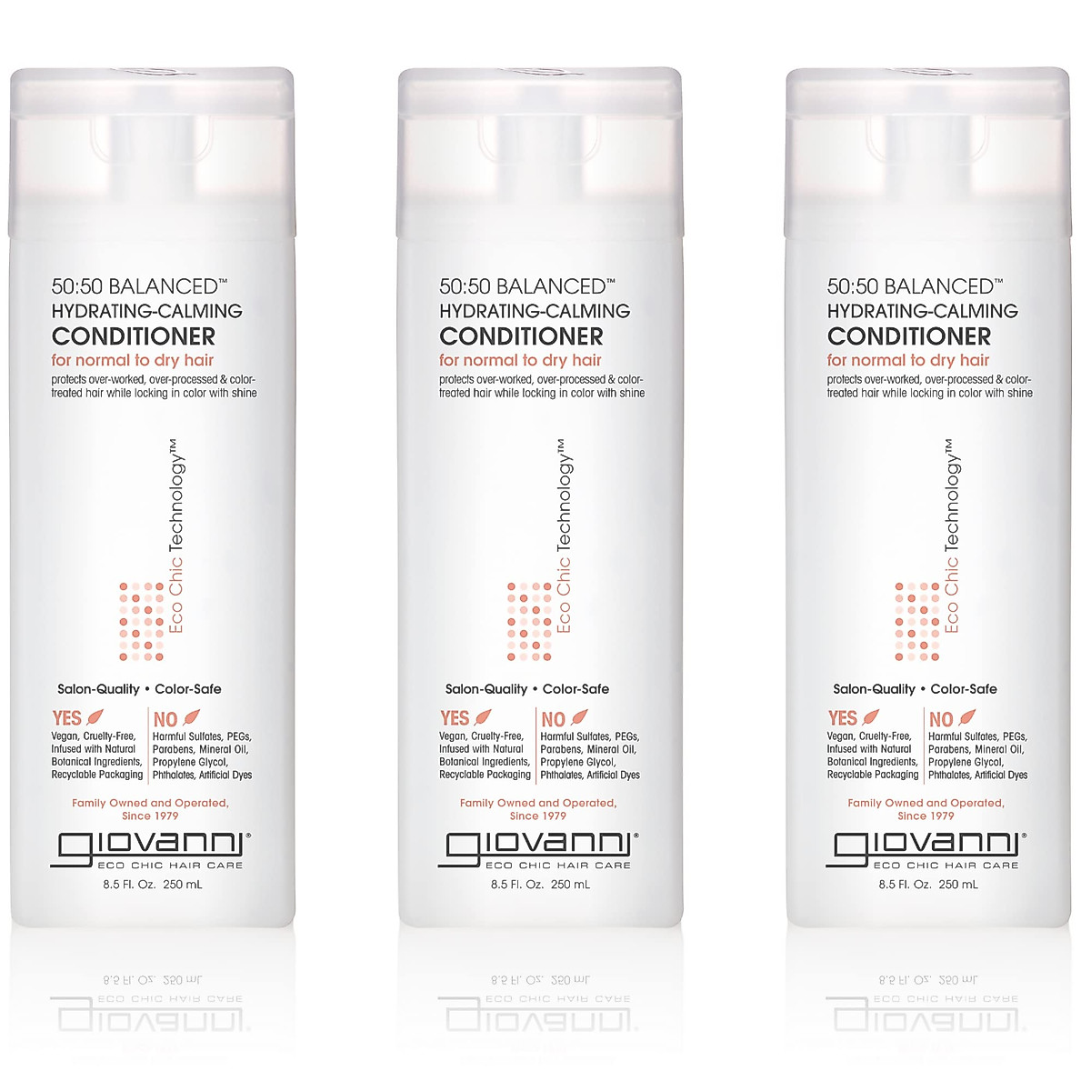 GIOVANNI Eco Chic 50:50 Balanced Hydrating Calming Conditioner - Leaves pH Balanced for Over-Processed Hair, Lauryl & Laureth Sulfate Free, Color Safe - 8.5 oz (Pack of 3)