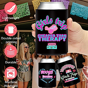 HAPPARTY Weekend Girls Trip Theme Can Cooler Sleeves 8Pcs, Hot Pink Babe Girls Insulated Bottle Beverage Cold Drink Holder for Birthday Bachelorette Weekend Trip Party Can Cover Decorations