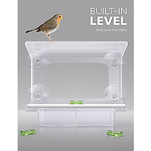 Window Bird Feeder with Strong Suction Cups, CREWOR Clear Bird House Feeders for Outside Wild Birds, Built-in Level & Removable Tray, Fits for Cardinals, Blue Jays, Bluebirds, Finches, Chickadees etc.