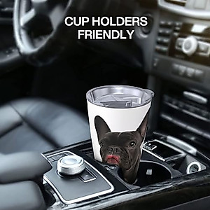 NHJKLWQSZ French Bulldog 20oz Stainless Steel Tumbler With Lid And Straw, Double Wall Vacuum Insulated Coffee Mug Travel Cups Leak-Proof Lid For Hot And Cold Drinks, Metal Straws And Brush