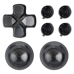 eXtremeRate Black Aluminum Analog Thumbsticks & Bullet Buttons & D-pad Replacements Kits Metal Buttons for ps4 Slim Pro Controller