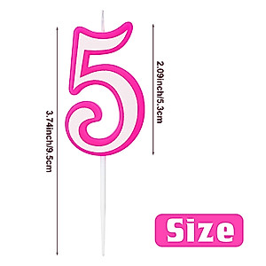 MTLEE Hot Pink Girl Birthday Candle Pink Numeral Birthday Candle Pink and White Birthday Cake Topper for Children Girls Birthday Decoration Princess and Singer Theme Party Supplies (Number 5)
