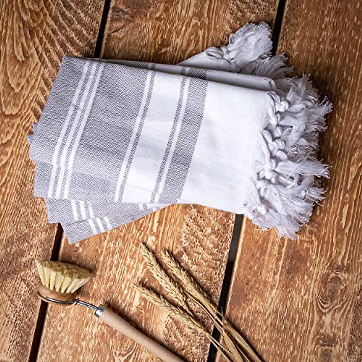 Oasis Living Turkish Style Hand Towel 100% Cotton | Set of 4 | Premium Towels for Kitchen, Bathroom, Gym, Face | Tea and Dishcloth (Grey)