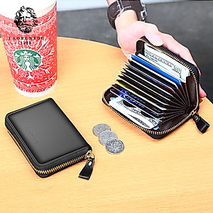 LAORENTOU Men Wallet Genuine Leather Card Holder for Male Brand Business Driver License Credit Card Case Holder (Black)