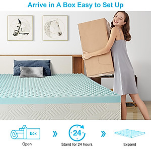 MUUEGM Mattress Topper, 2 Inch King Memory Foam Mattress Toppers - Egg Crate Gel Infused Cooling Pad for Breathable Comfort and Back Pain Relief