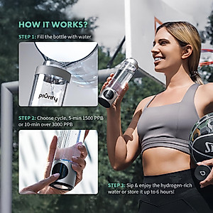 PIURIFY - 9.5 Oz Hydrogen Water Bottle Generator - up to 4100ppb Easy to use Hydrogen Water Machine with Advanced SPE/PEM Technology, Water Ionizer, Hydrogenated Water, Hydro Water Bottle (Silver)