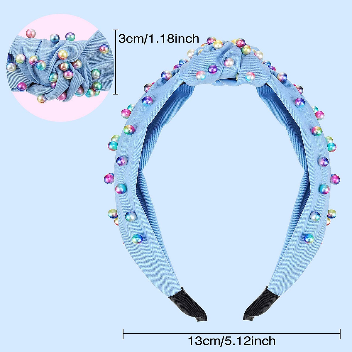 Embellished Hair Accessories for Women and Girls: Faux Pearl Knotted Headbands with Gems and Twisted Turban Design (Pink, Blue)