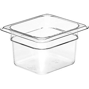 Camwear Food Pan, Plastic, 1/6 Size, 4'' Deep, Polycarbonate, Clear, Nsf (6 Pieces/Unit)